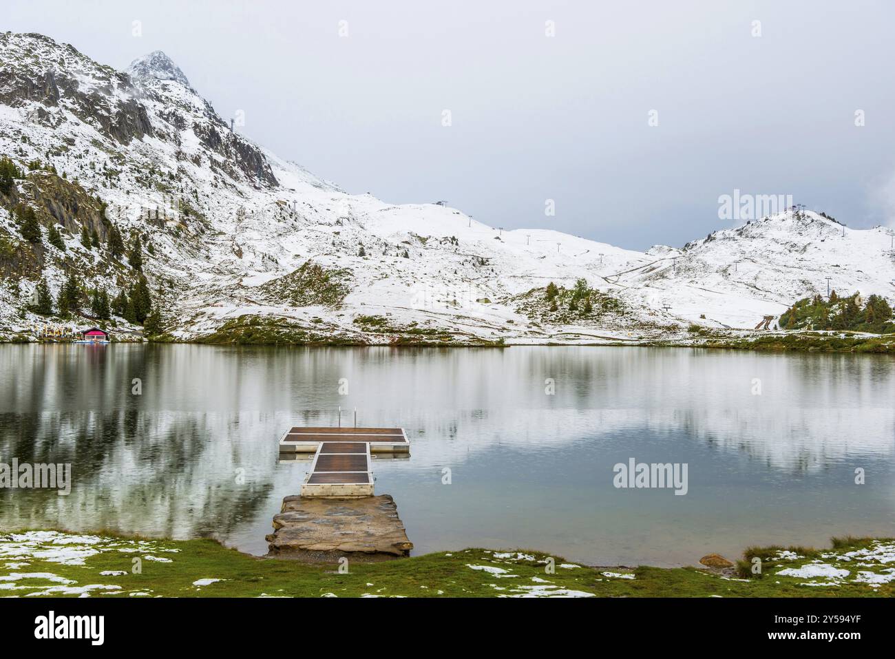 Bettmersee, mountain lake, alpine, bathing, swimming, footbridge ...