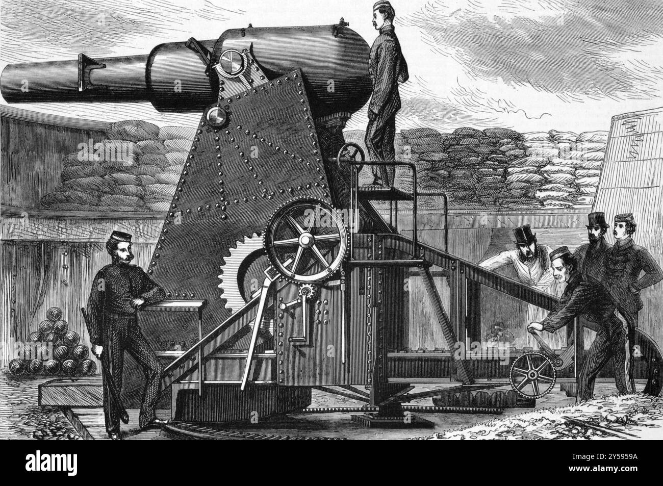 The Moncrieff Seven Ton Gun Carriage on engraving from 1800s Stock ...