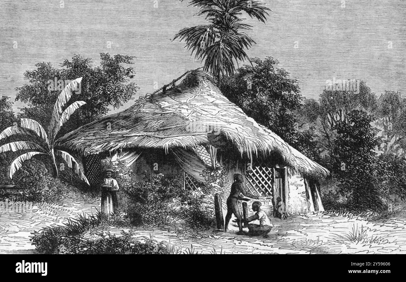 Native Hut at Bombay on engraving from 1800s Stock Photo - Alamy