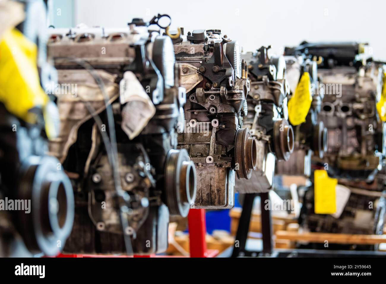 A deconstructed car engine at a mechanic's garage Stock Photo - Alamy