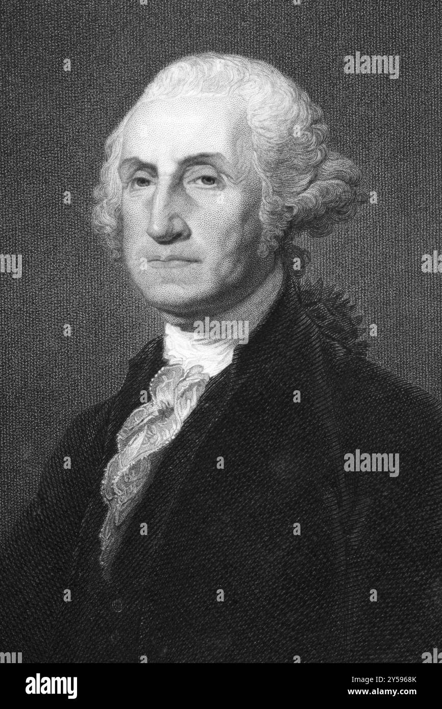 George Washington (1731-1799) on engraving from 1800s. First President ...