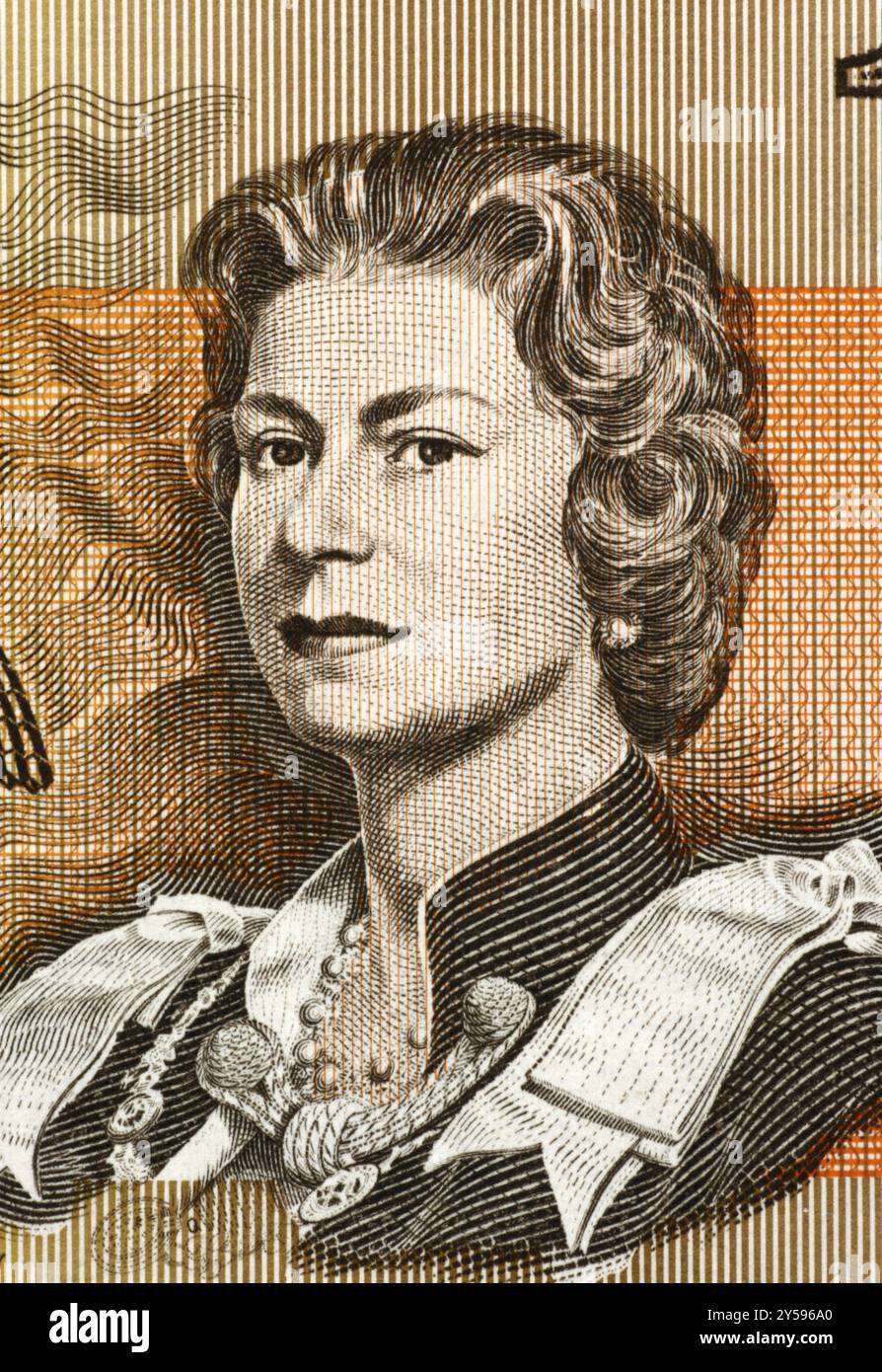 Queen Elizabeth II (born 1926) on 1 Dollar 1966 banknote from Australia ...