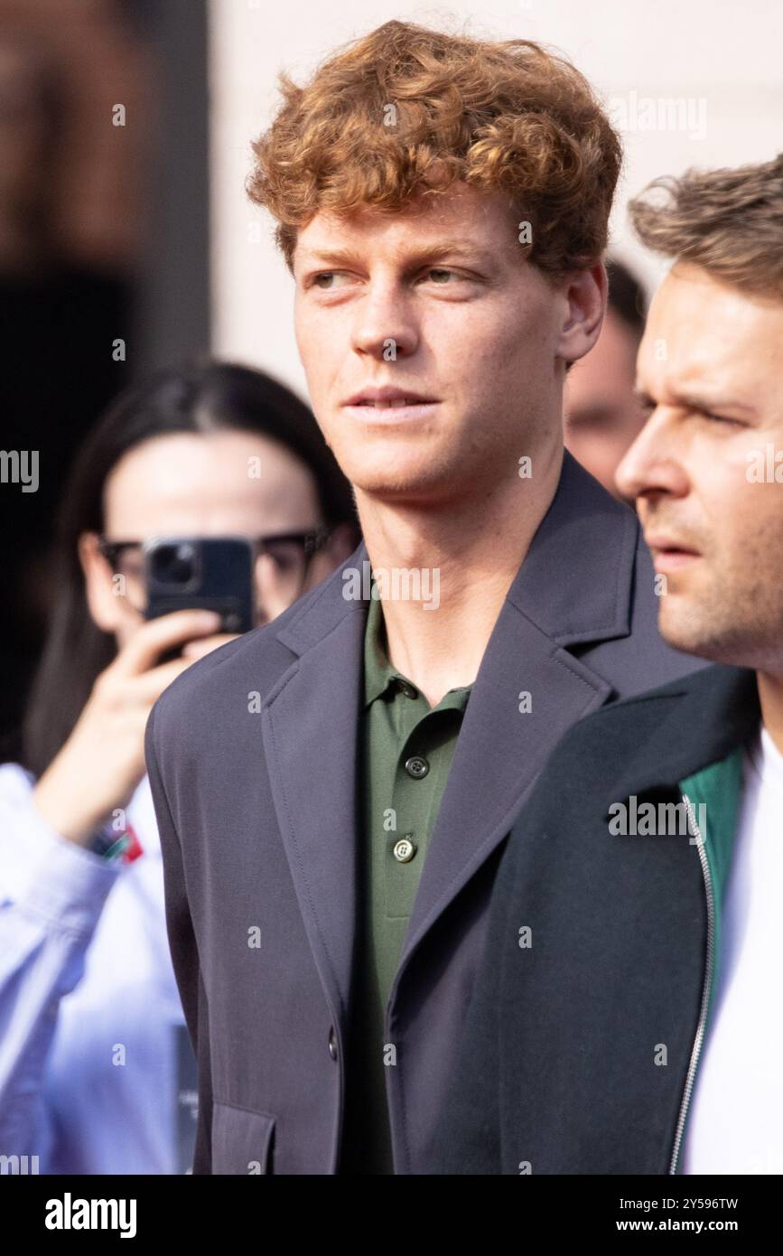 Milan, Italy. 20th Sep, 2024. Jannik Sinner and a guest attend the ...