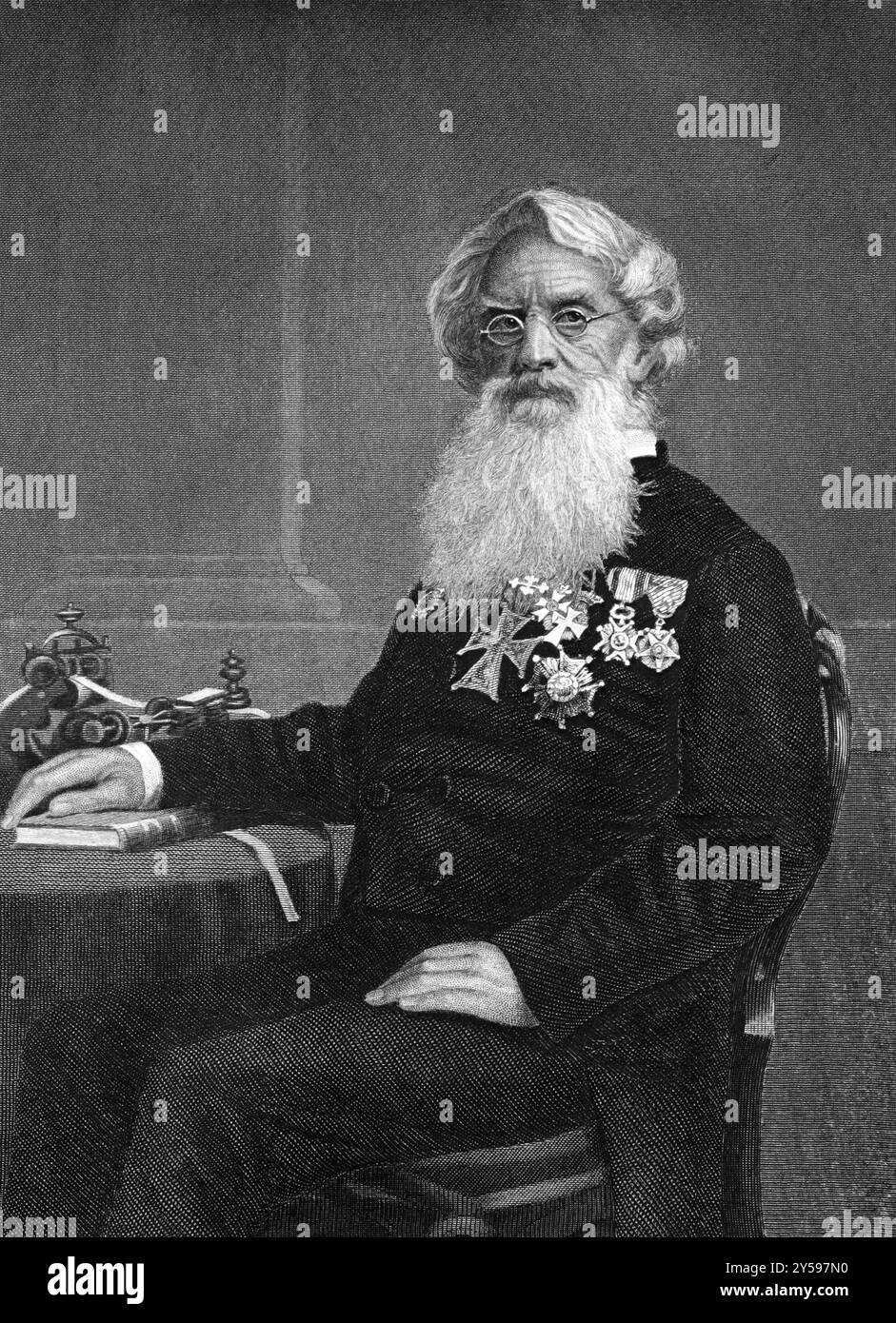 Samuel Finley Breese Morse (1791-1872) on engraving from 1873. American ...