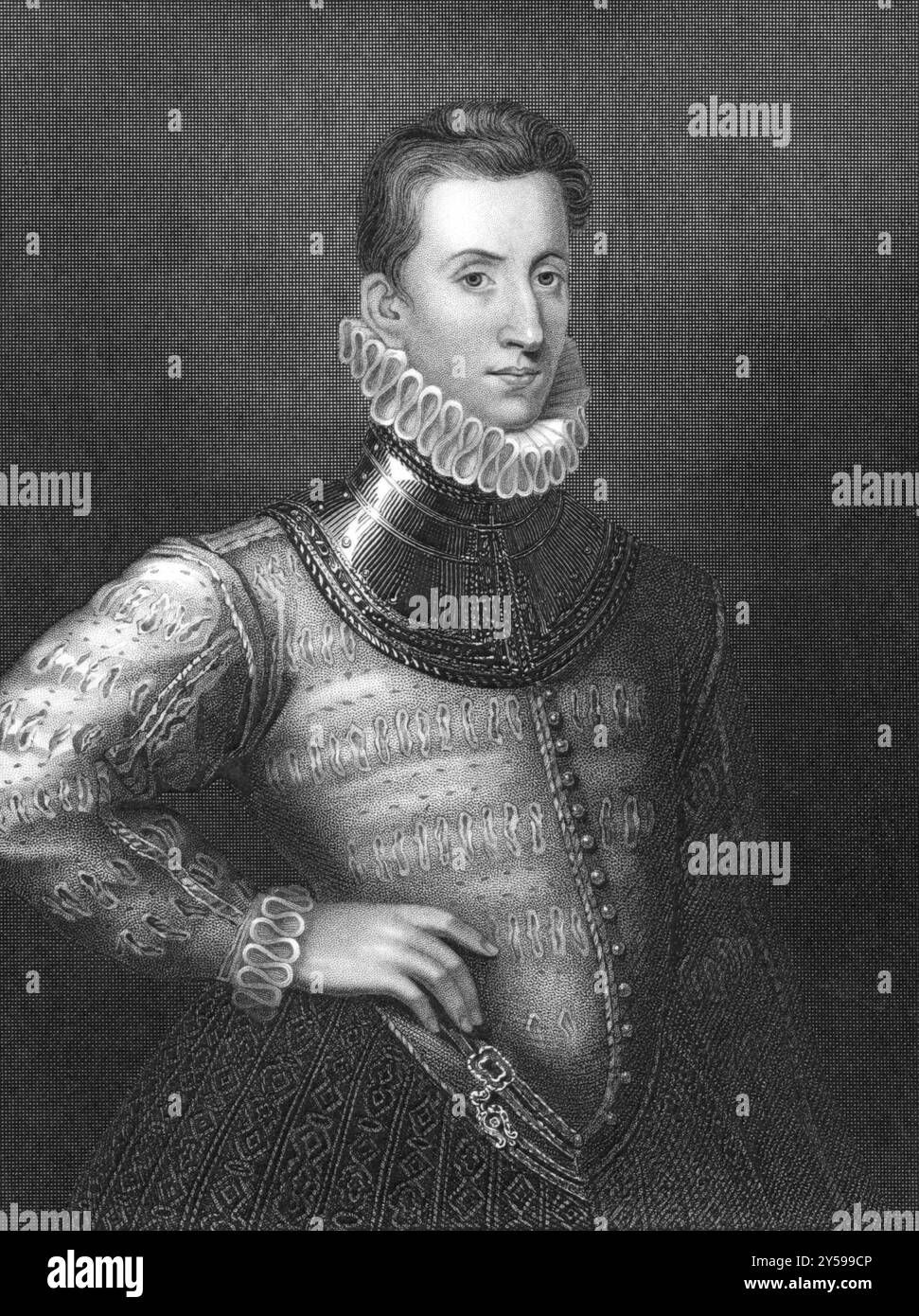 Sir Philip Sidney (1554-1586) on engraving from 1838. English poet ...