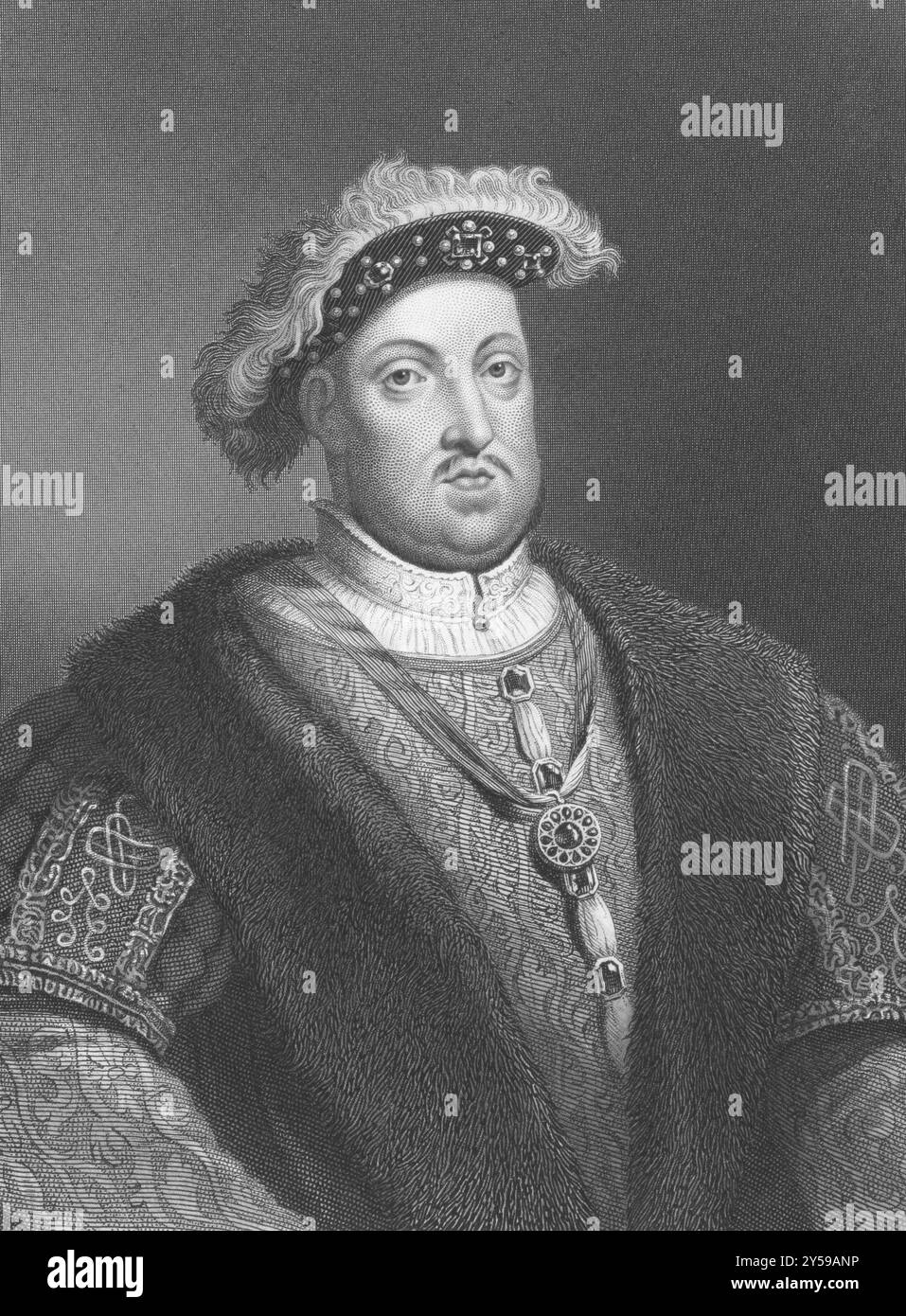 Henry VIII (1491-1547) on engraving from the 1800s. King of England ...