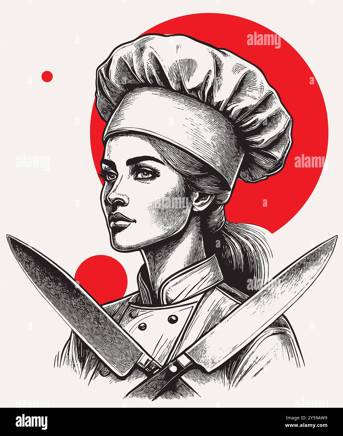 Vintage engraving style vector illustration of a young and attractive ...