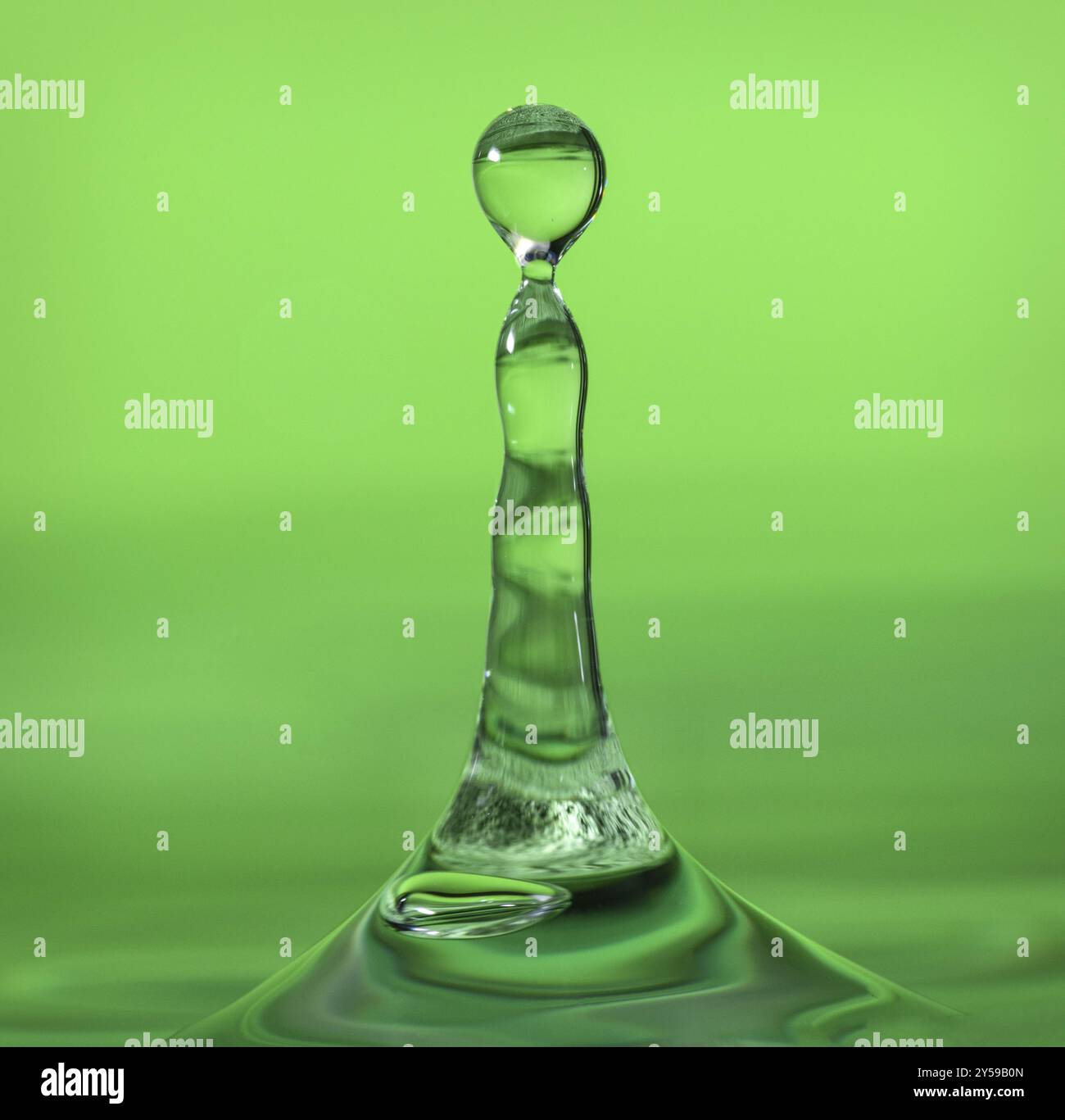 Water droplet landing in water on a green background Stock Photo - Alamy