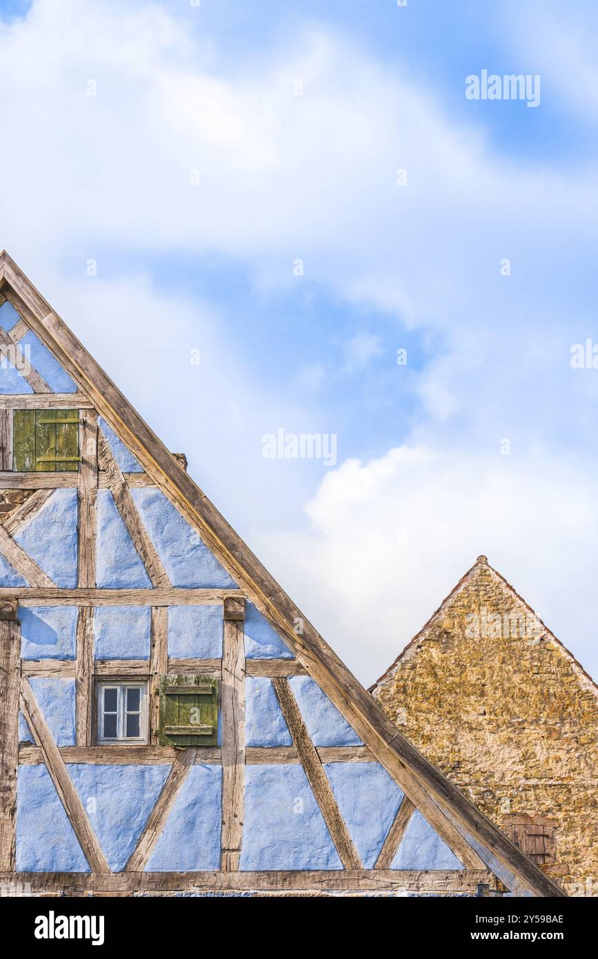 Medieval architecture background with two german gable roofs, one house ...