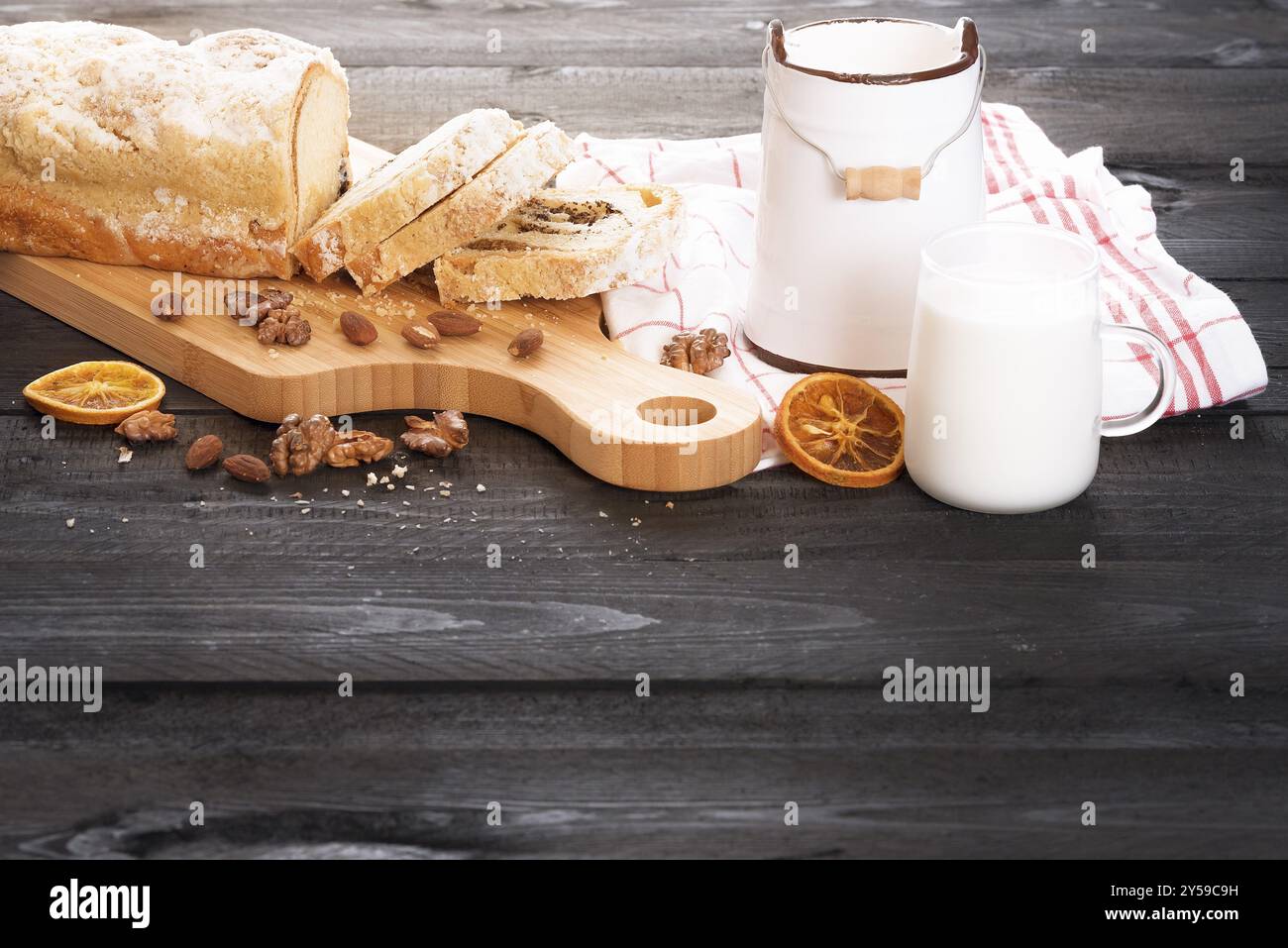 Rustic image with homemade sponge cake, with poppy seed, walnuts and ...