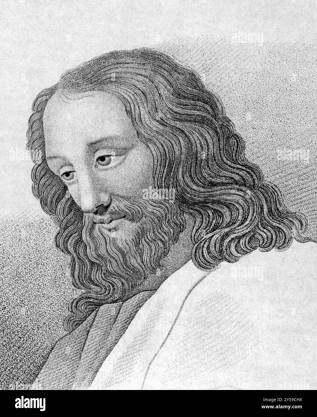 Jesus Christ on engraving from 1859. Engraved by unknown artist and ...