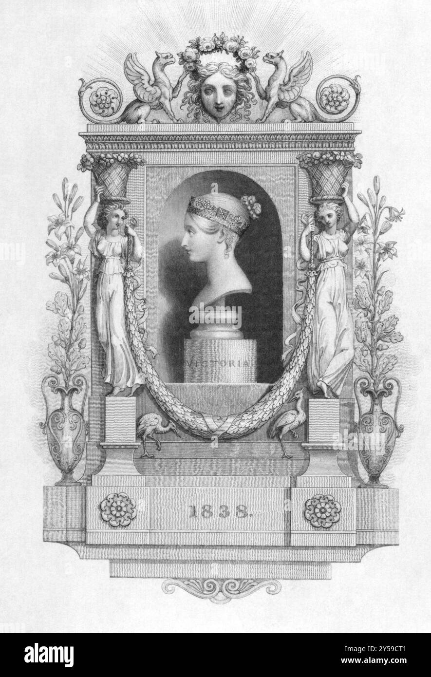 Queen Victoria (1819-1901) on engraving from the 1800s. Queen of Great ...