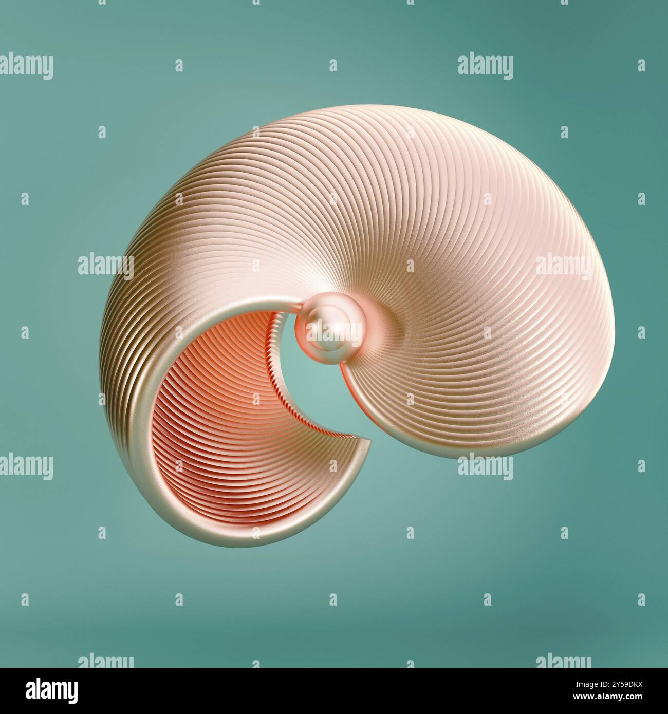 Mussel-inspired geometric shape on turquoise background, 3D ...