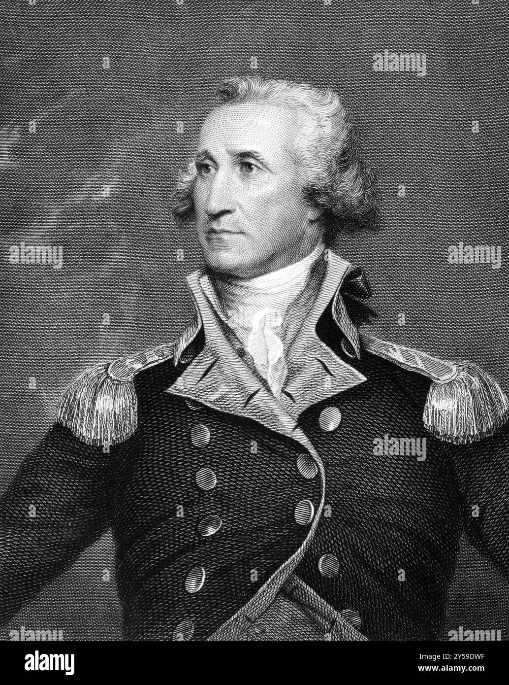 George Washington (1731-1799) on engraving from 1834. First President ...