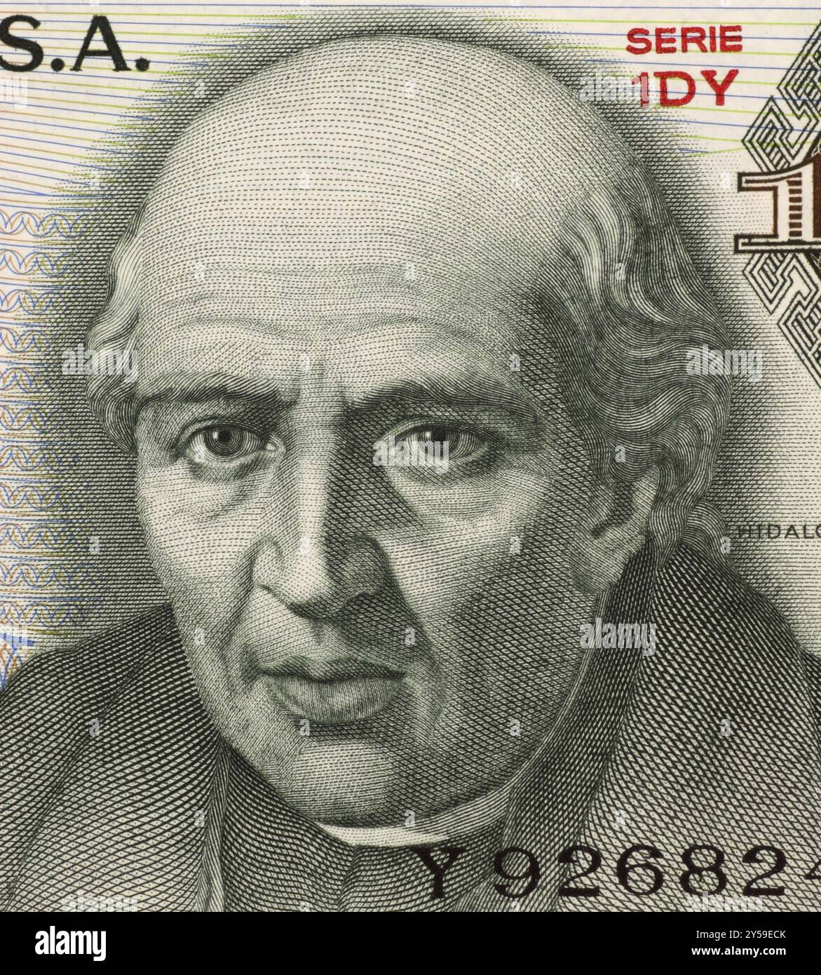 Miguel Hidalgo y Costilla on 10 Pesos 1975 Banknote from Mexico. Priest ...