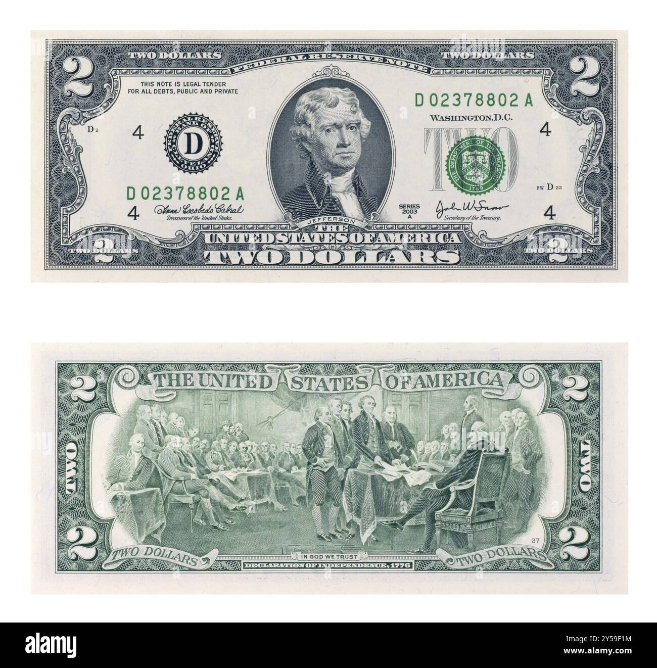 Two dollars bill isolated in white Stock Photo - Alamy
