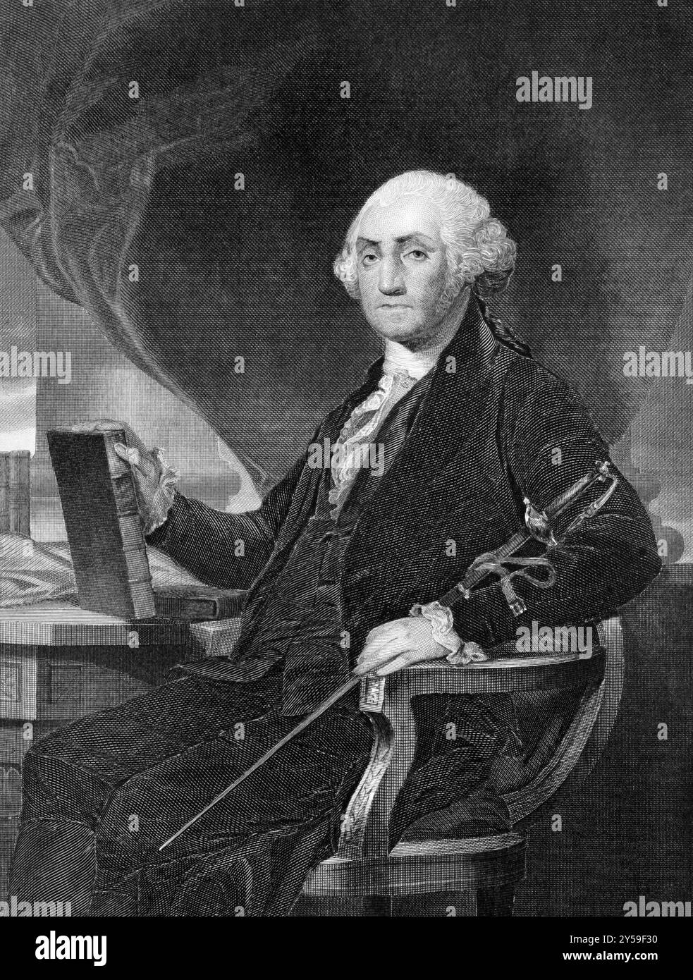 George Washington (1731-1799) on engraving from 1859. First President ...