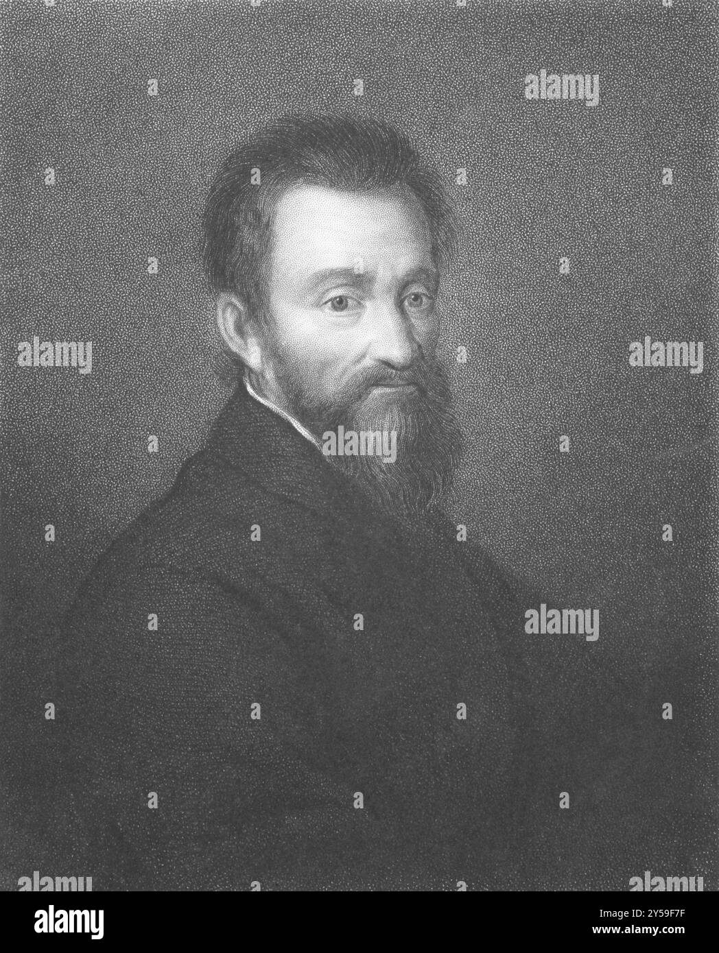 Michelangelo (1475-1564) on engraving from the 1800s. Italian ...