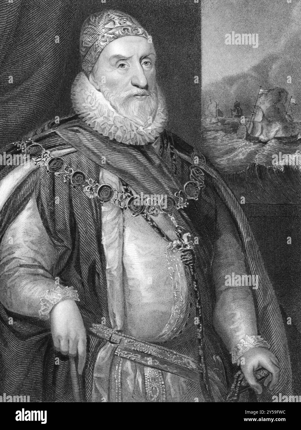 Charles Howard, 1st Earl of Nottingham (1536-1624) on engraving from ...