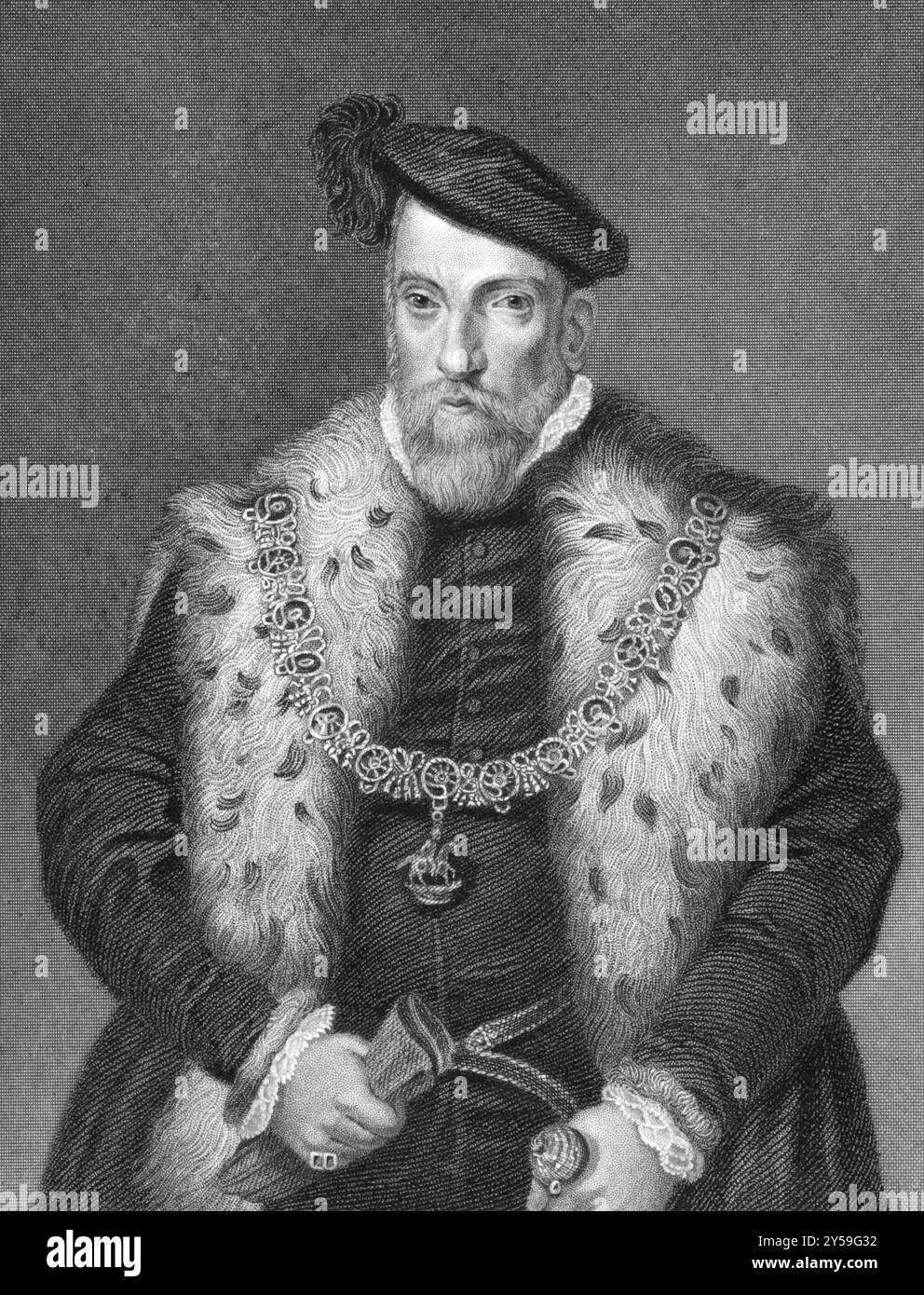 Henry FitzAlan, 19th Earl of Arundel (1511-1580) on engraving from 1840 ...