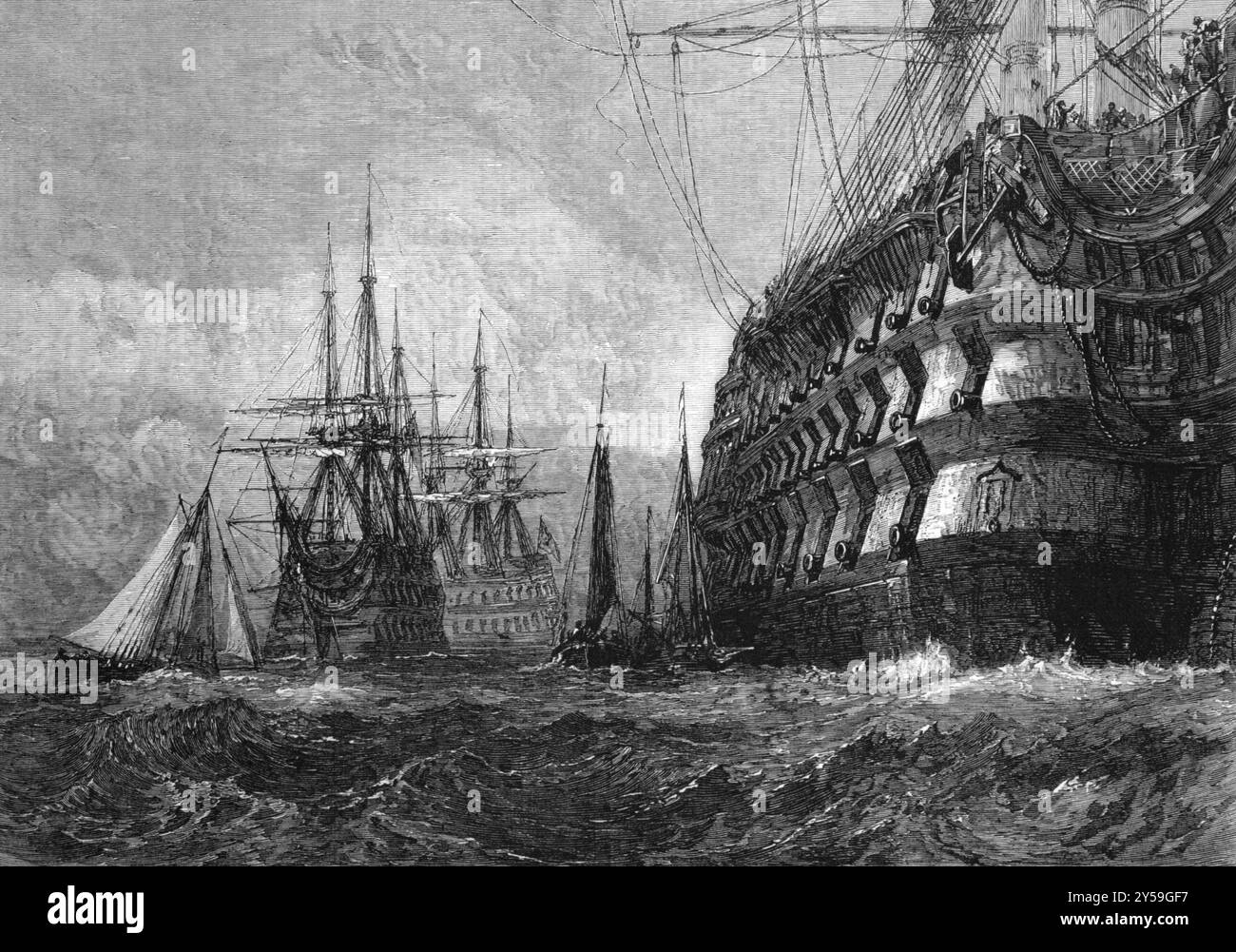 Big warship on engraving from 1865 after a drawing by J.M.W.Turner and ...