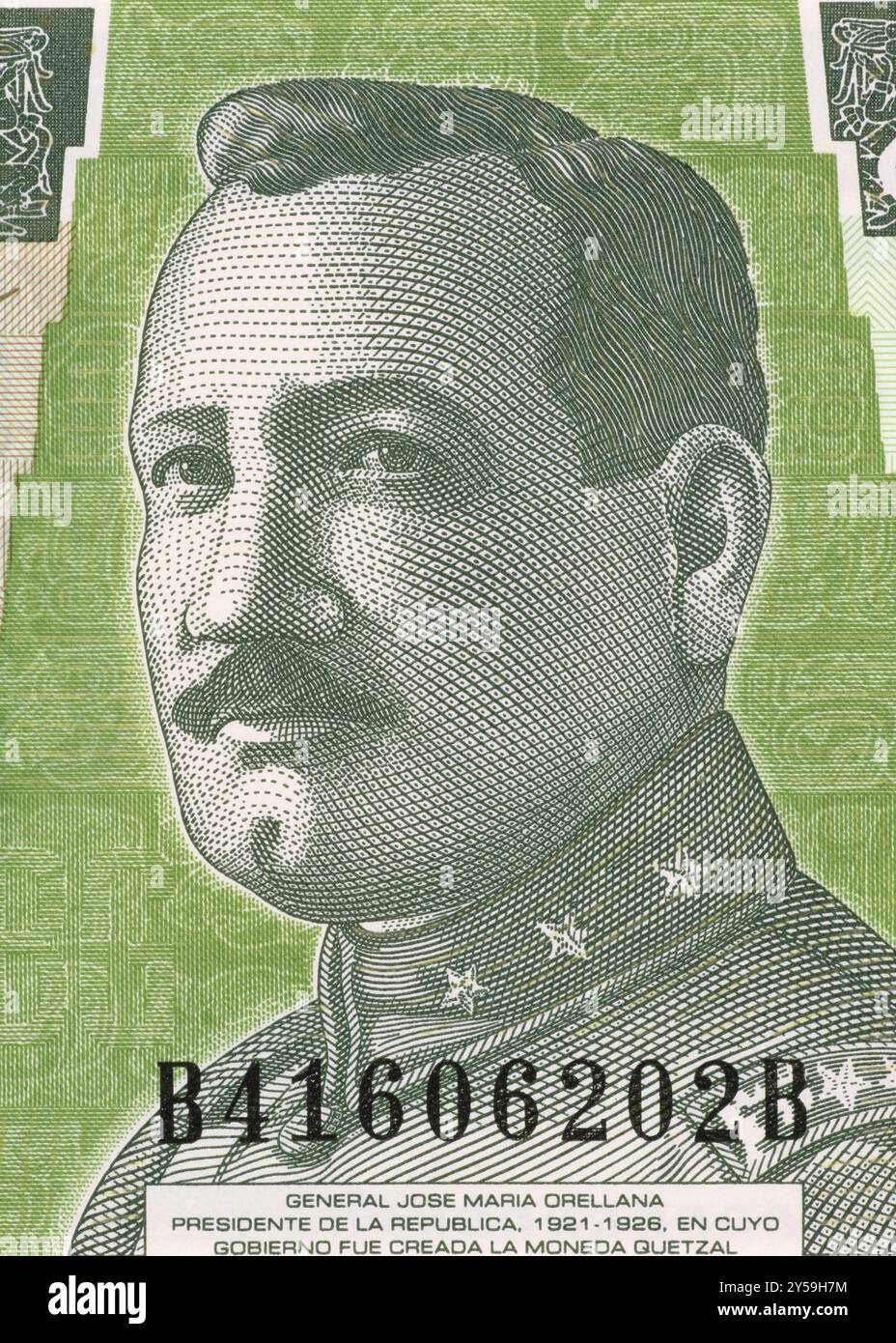 General Jose Maria Orellana on 1 Quetzal 2006 Banknote from Guatemala ...