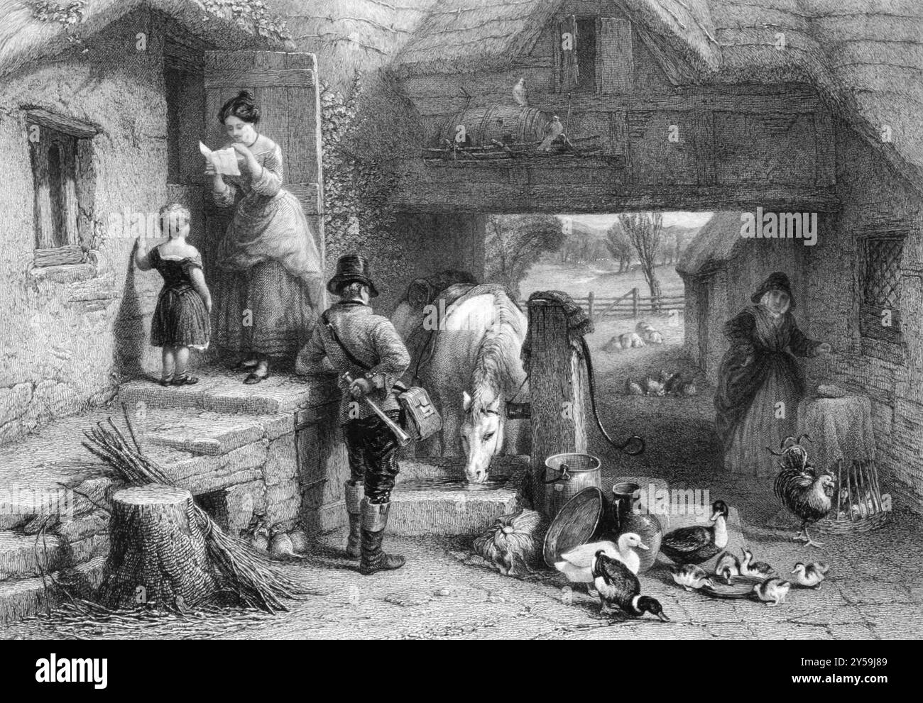 The post boy on engraving from 1866. Engraved by E.Goodall after a ...