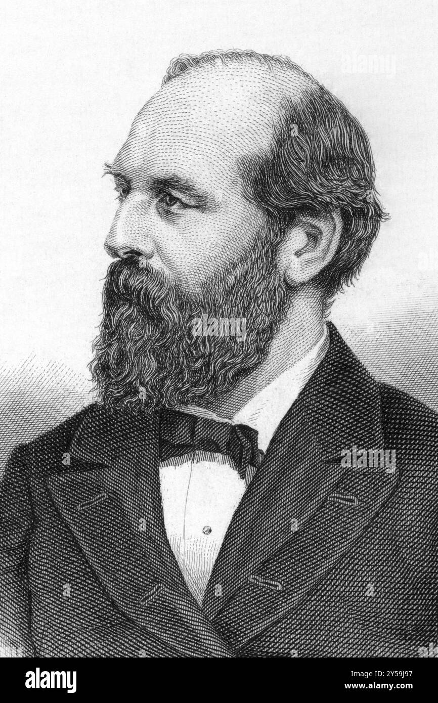 James Abram Garfield (1831-1881) on engraving from 1800s. 20th ...