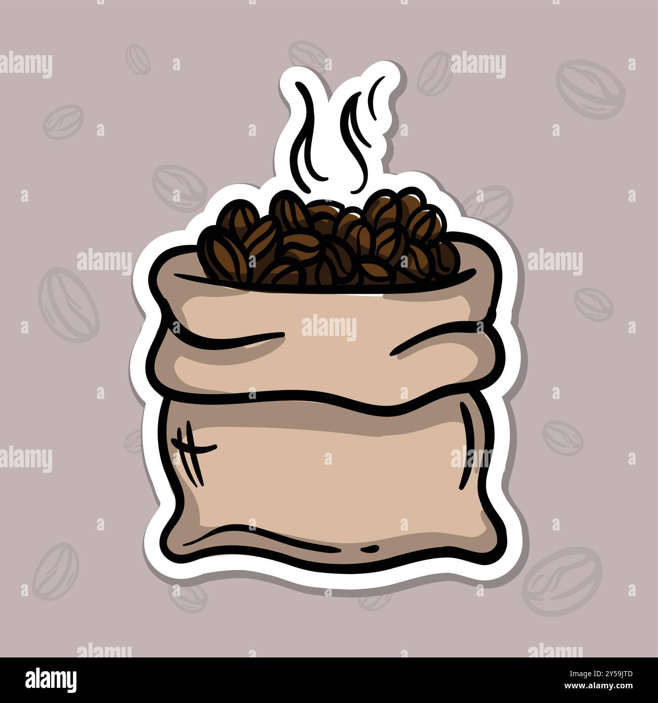 Simple vector illustration of a bag with coffee beans. Hand drawn ...