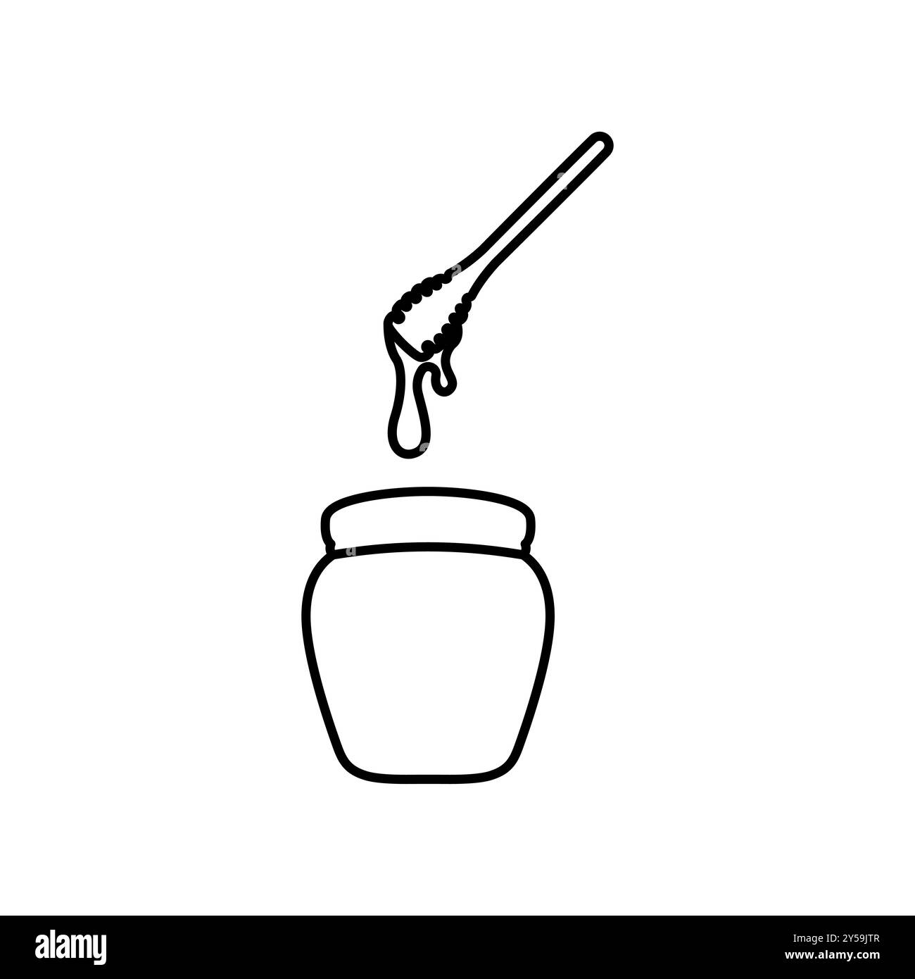 A jar of bright honey. Honey vector linear icon. Outline of a jar of ...