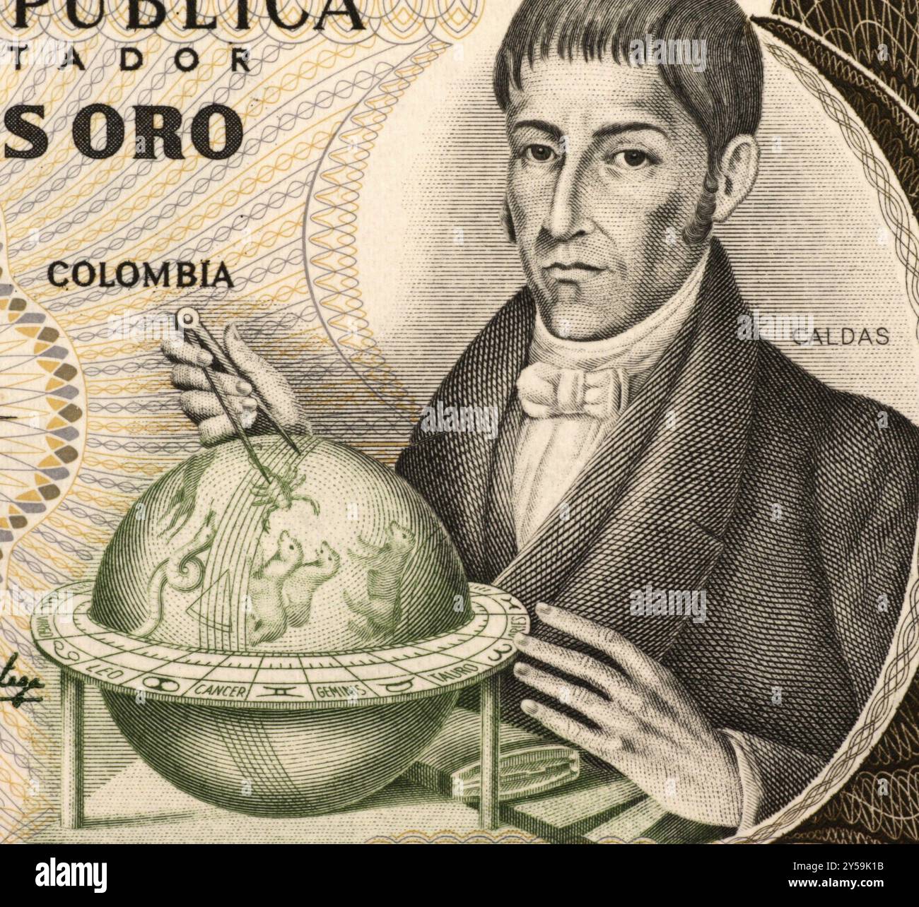 Francisco Jose de Caldas (1768-1816) on 20 Pesos Oro 1983 Banknote from ...
