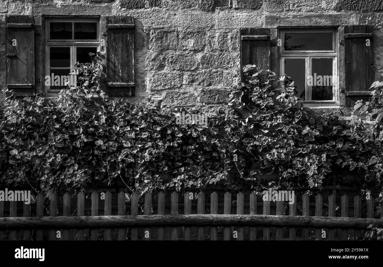 Black and white image with the facade from a traditional german house ...