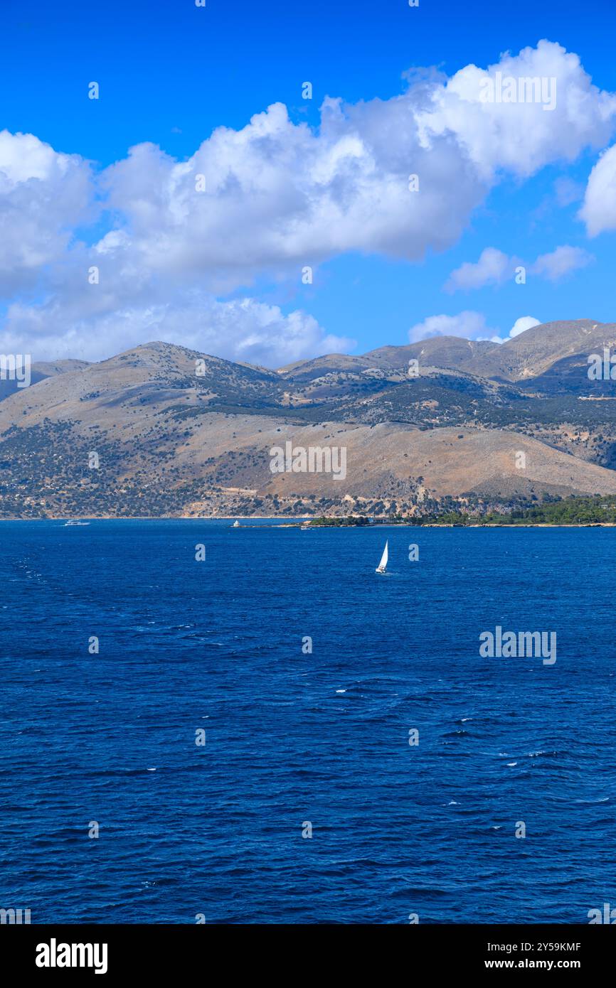 Typical coast of Kefalonia in the bay of Argostoli in Greece. In the ...