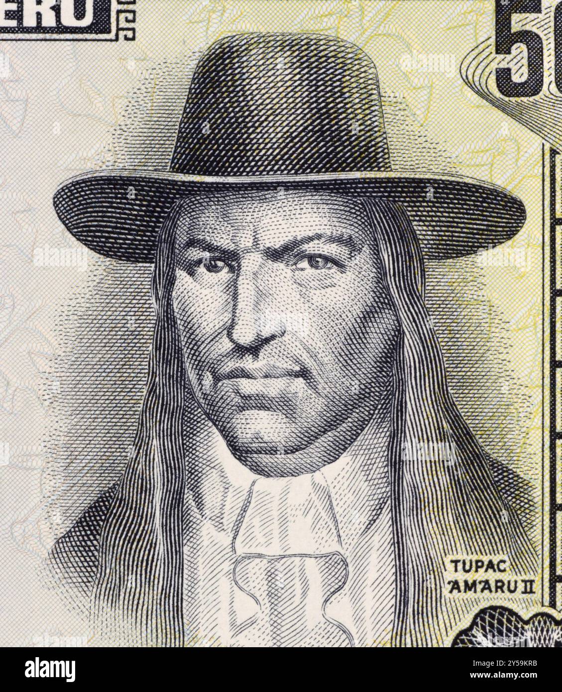 Tupac Amaru II on 50 Soles de Oro 1977 Banknote from Peru. Leader of the indigenous uprising in ...