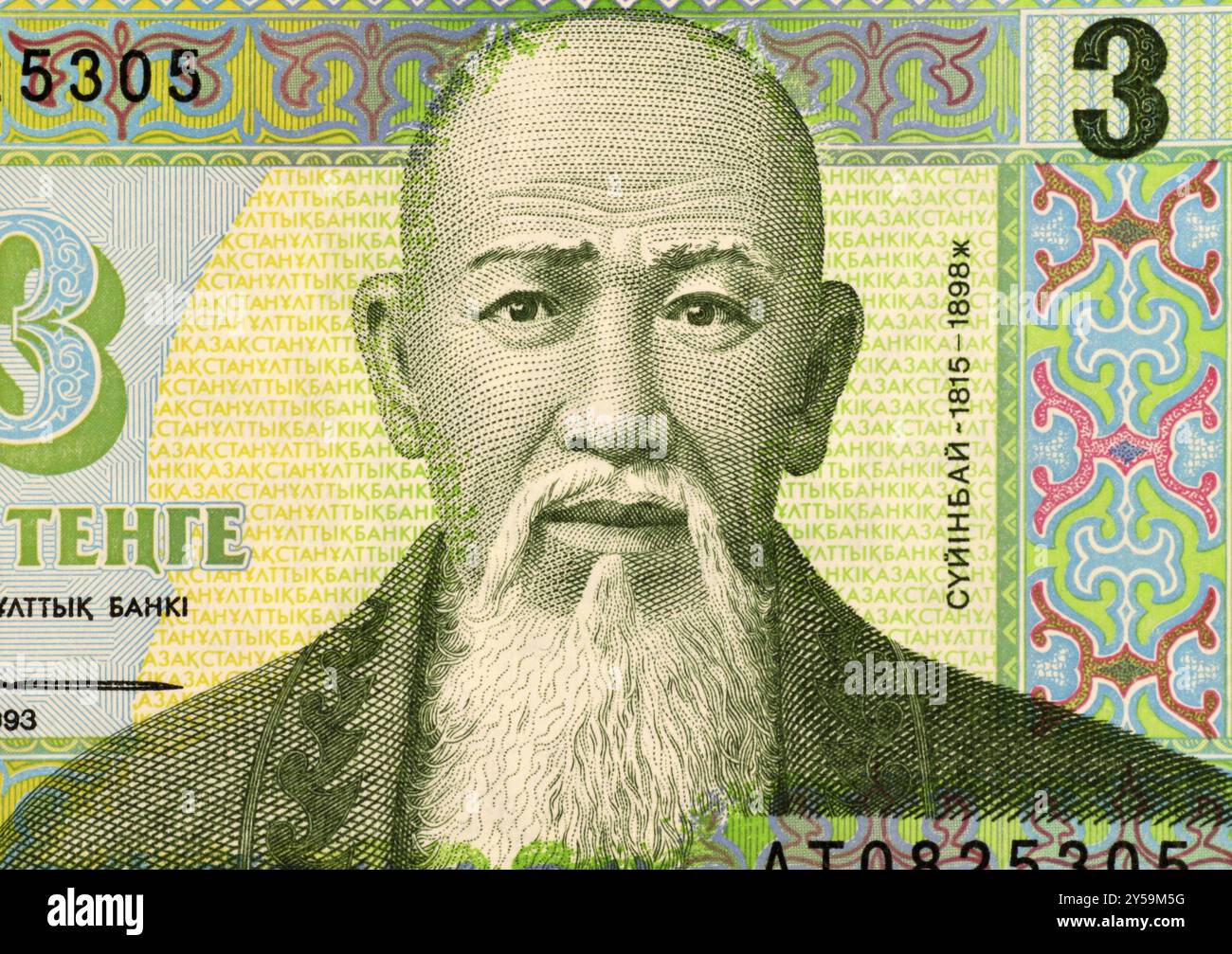 Suinbai Aronuly (1815-1898) on 3 Tenge 1993 Banknote from Kazakhstan ...