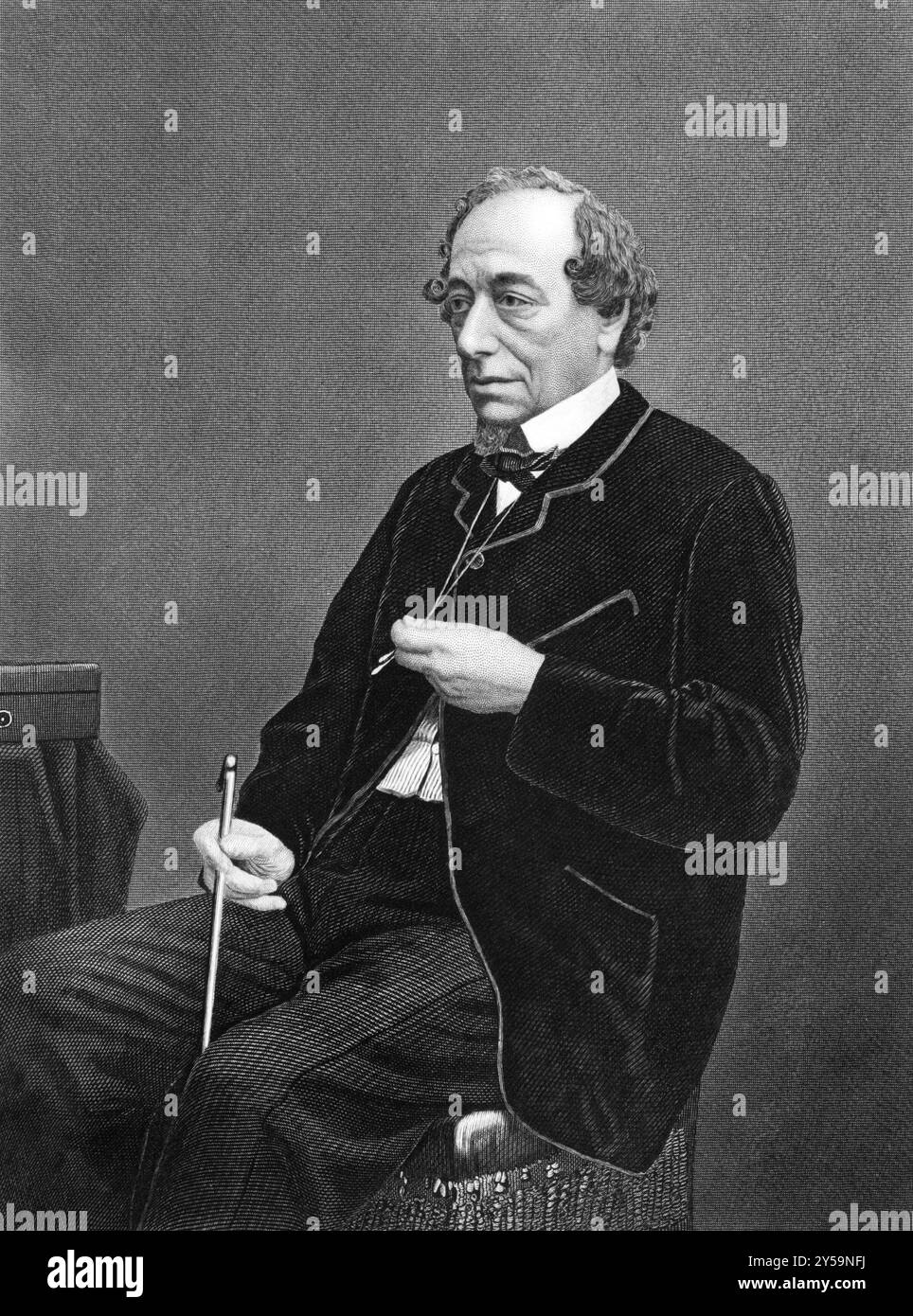 Benjamin Disraeli, 1st Earl of Beaconsfield (1804-1881) on engraving ...