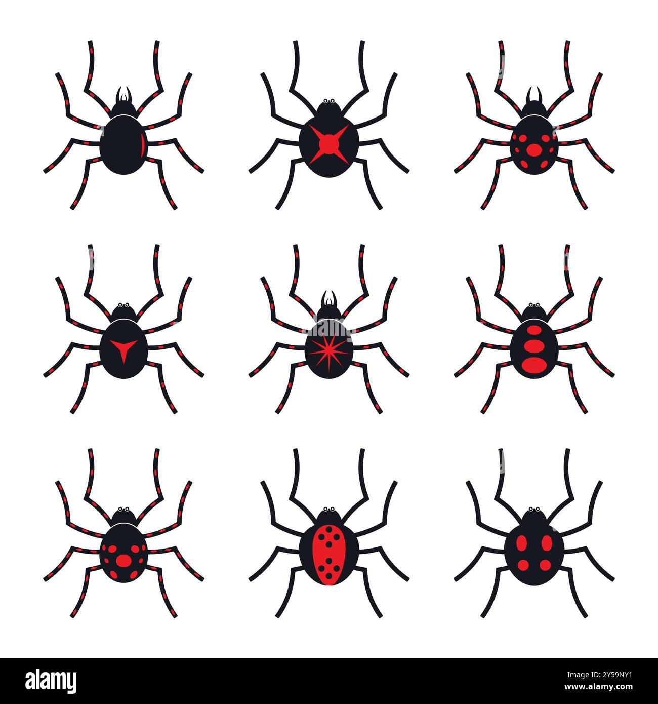 Spider, vector illustration, spider icon set in red and black color ...