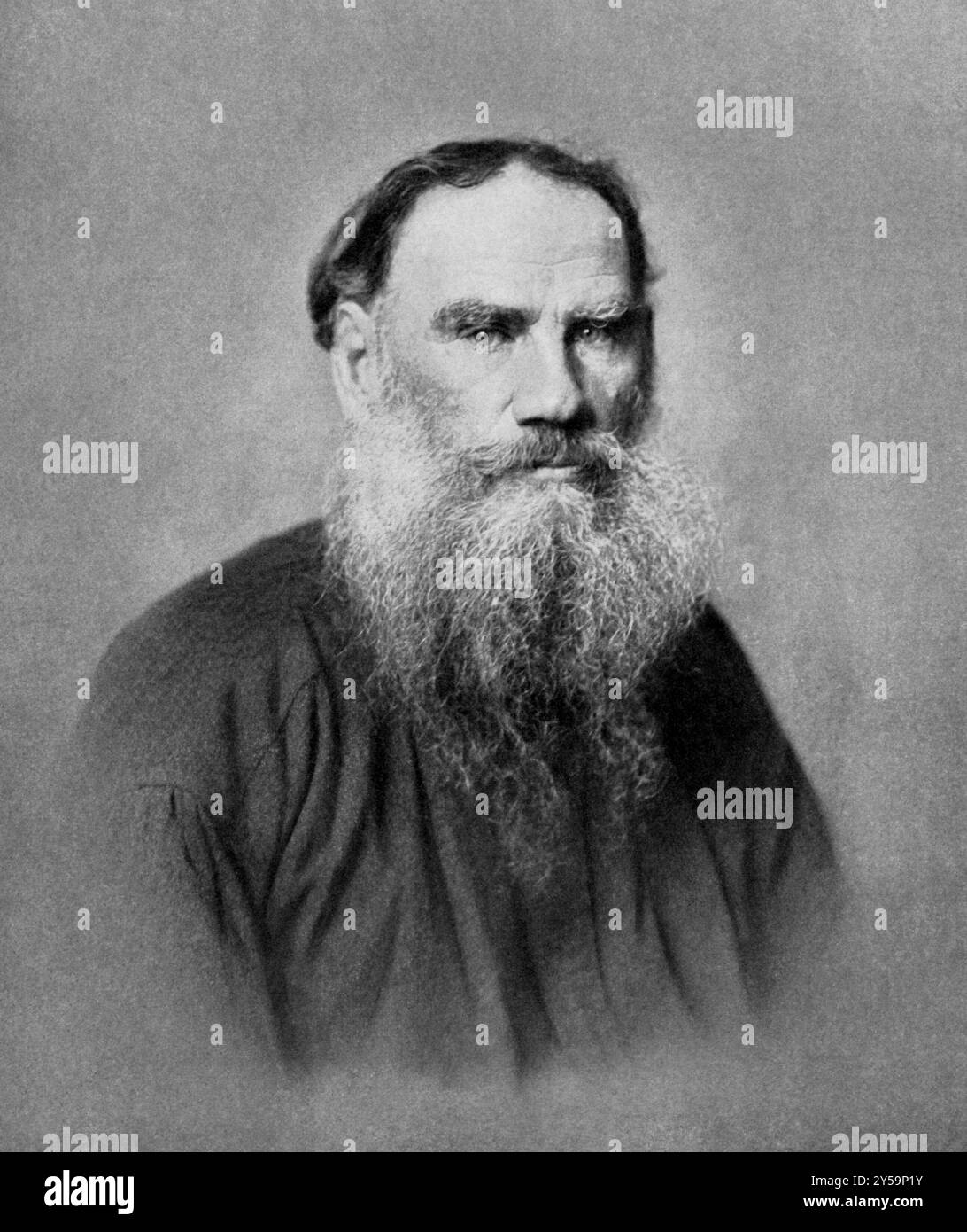 Leo Tolstoy (1828-1910) on antique print from 1899. Russian writer ...