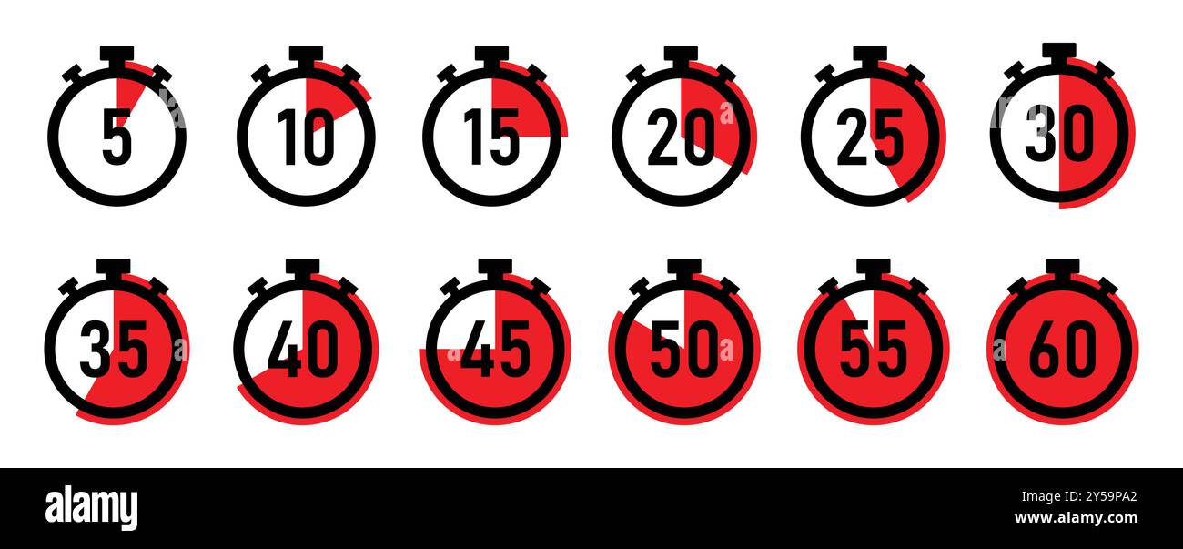 Stopwatch, timer, countdown clock set icon with five minute gapping ...