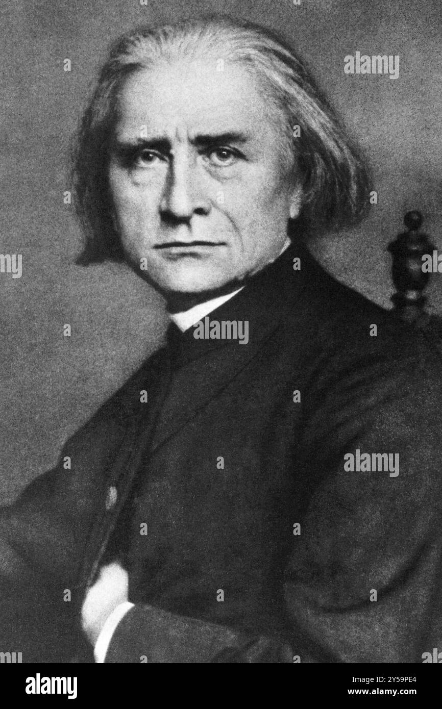 Franz Liszt (1811-1886) on engraving from 1908. Hungarian composer ...