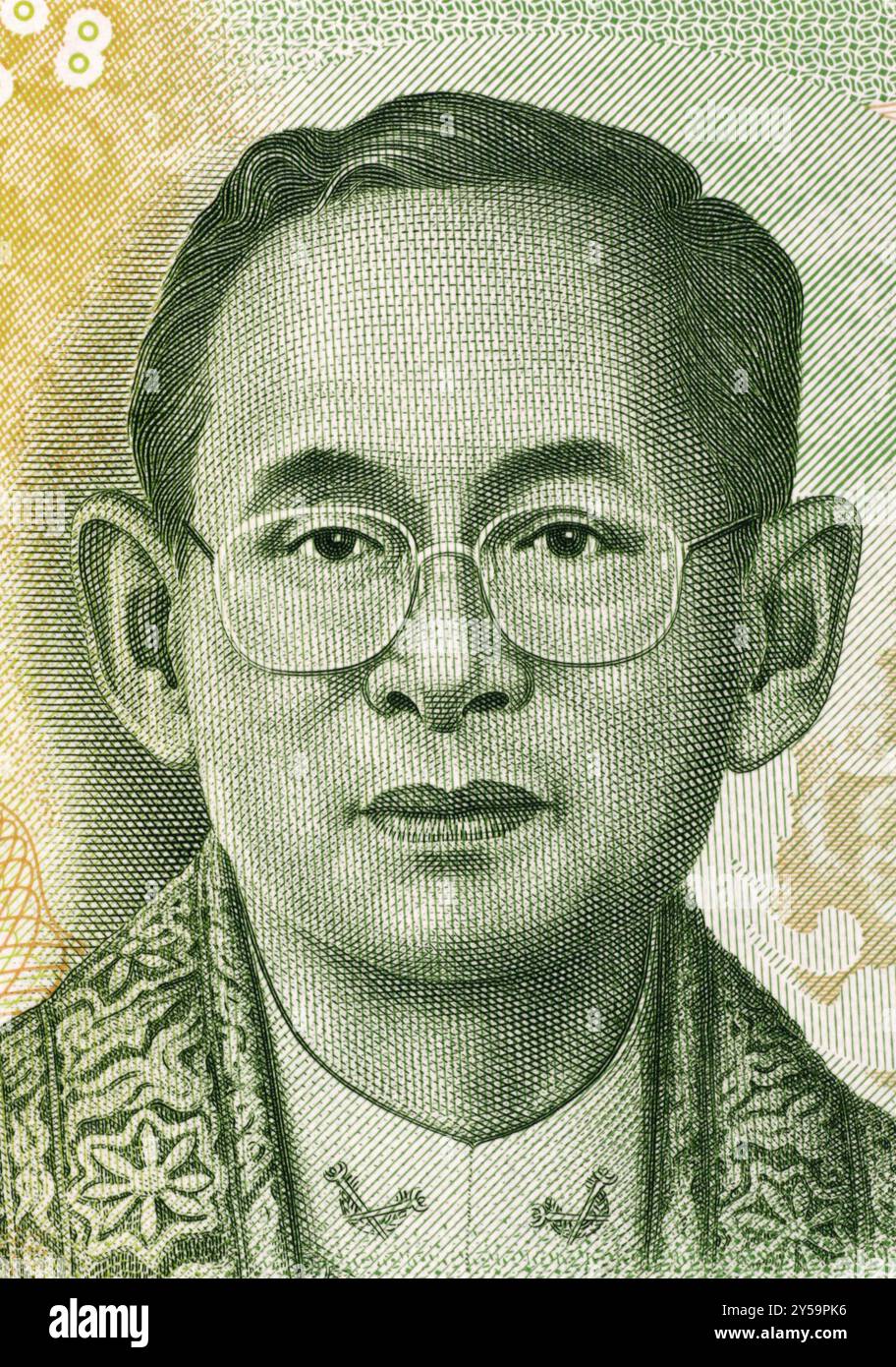 King Rama IX (born 1927) on 20 Baht 2013 Banknote from Thailand. King ...