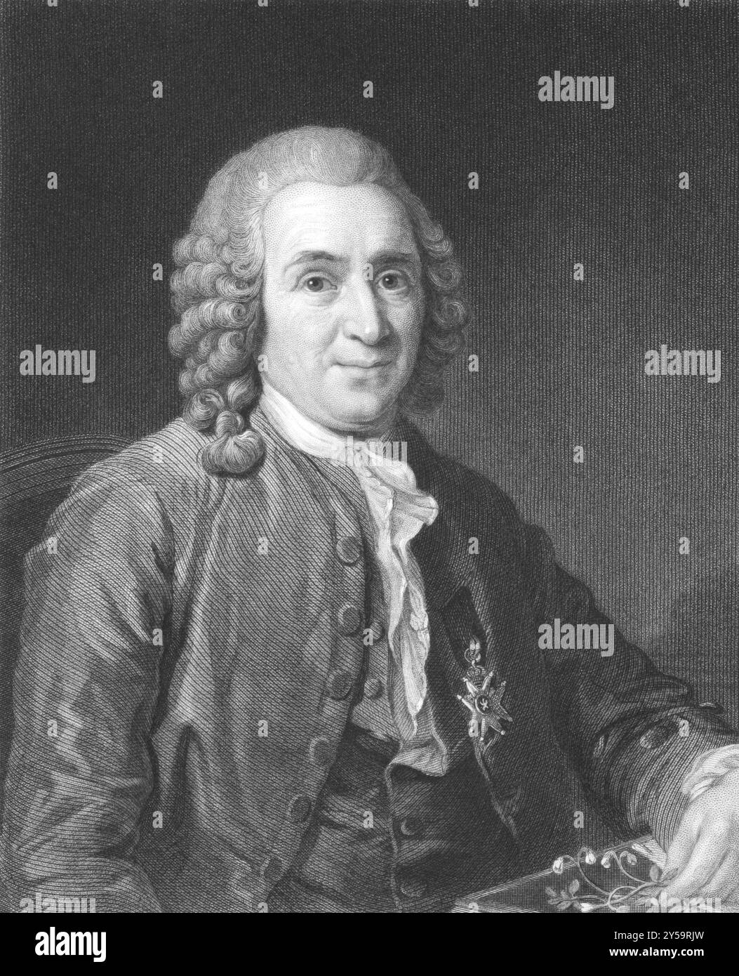 Carl Linnaeus (1707-1778) on engraving from the 1800s. Swedish botanist ...