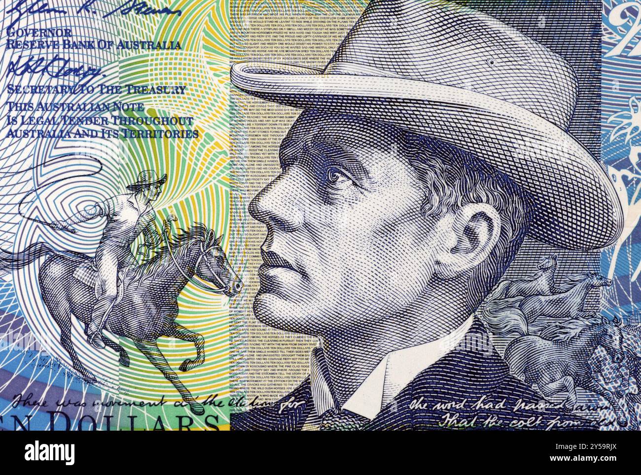 Banjo Paterson (1864-1941) on 10 Dollars 2007 Banknote from Australia ...