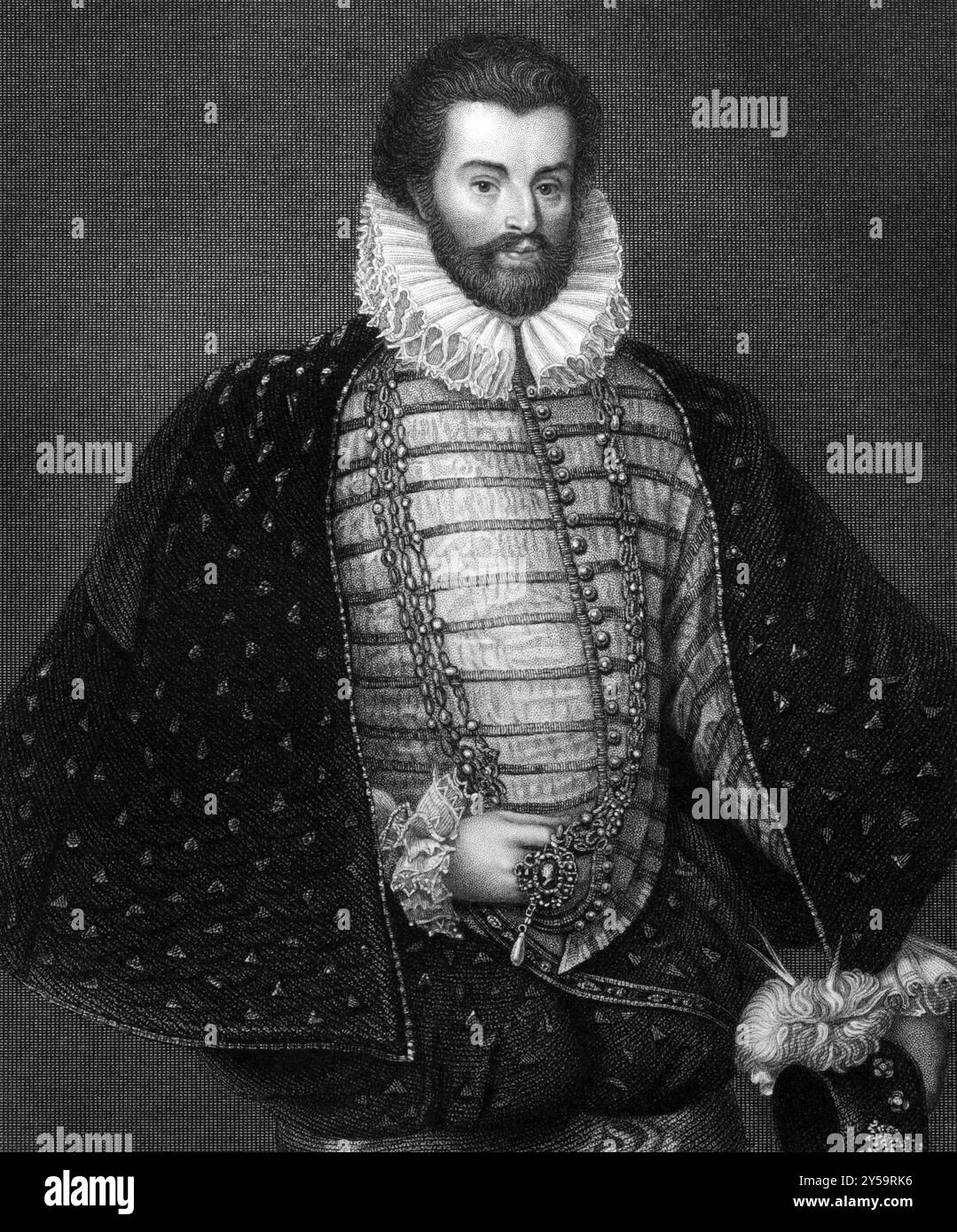 Christopher Hatton (1540-1591) on engraving from 1831. English ...