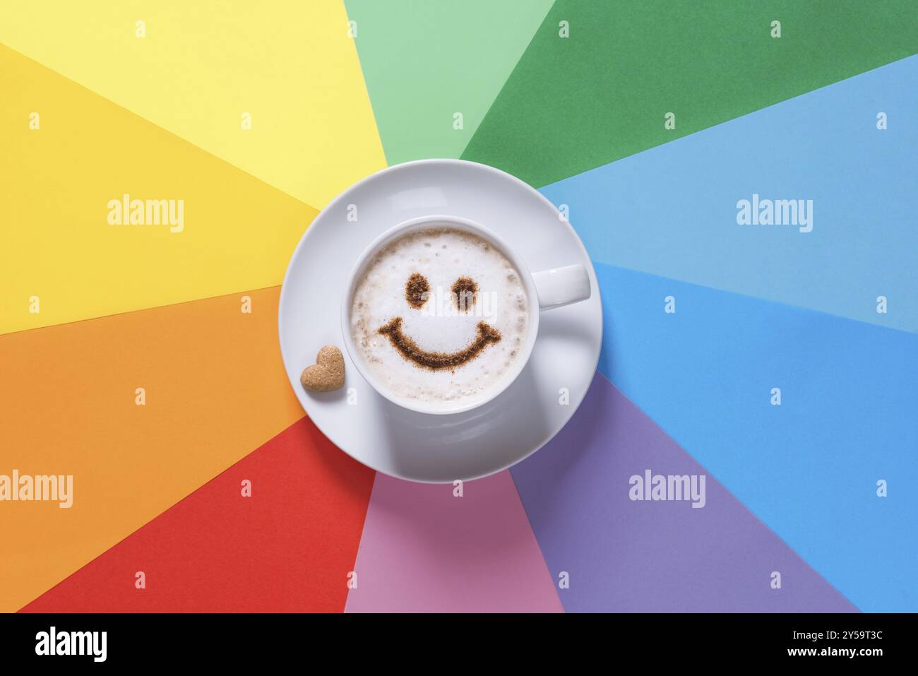 Cup of cappuccino with a smiley face, on the milk froth from cocoa ...