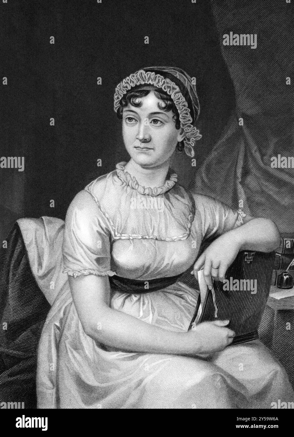 Jane Austen (1775-1817) on engraving from 1873. English novelist ...