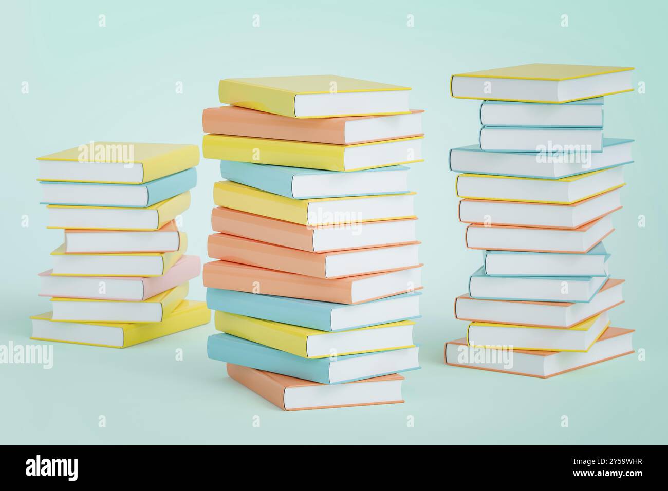 Illustration of pastel colored books piled up, 3D rendering Stock Photo ...