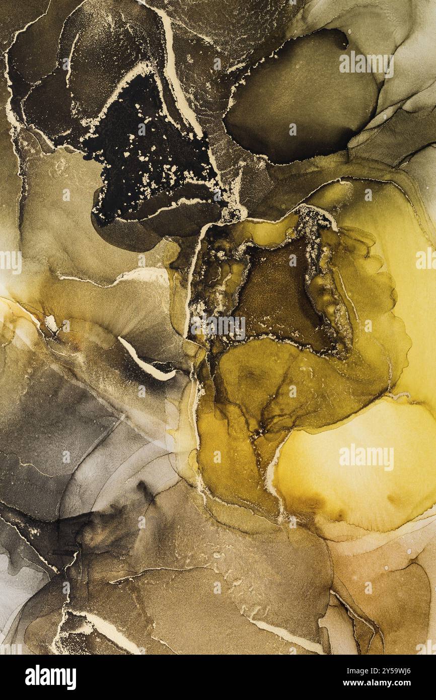 Alcohol ink painting with brown and beige colors with gold metallic ...