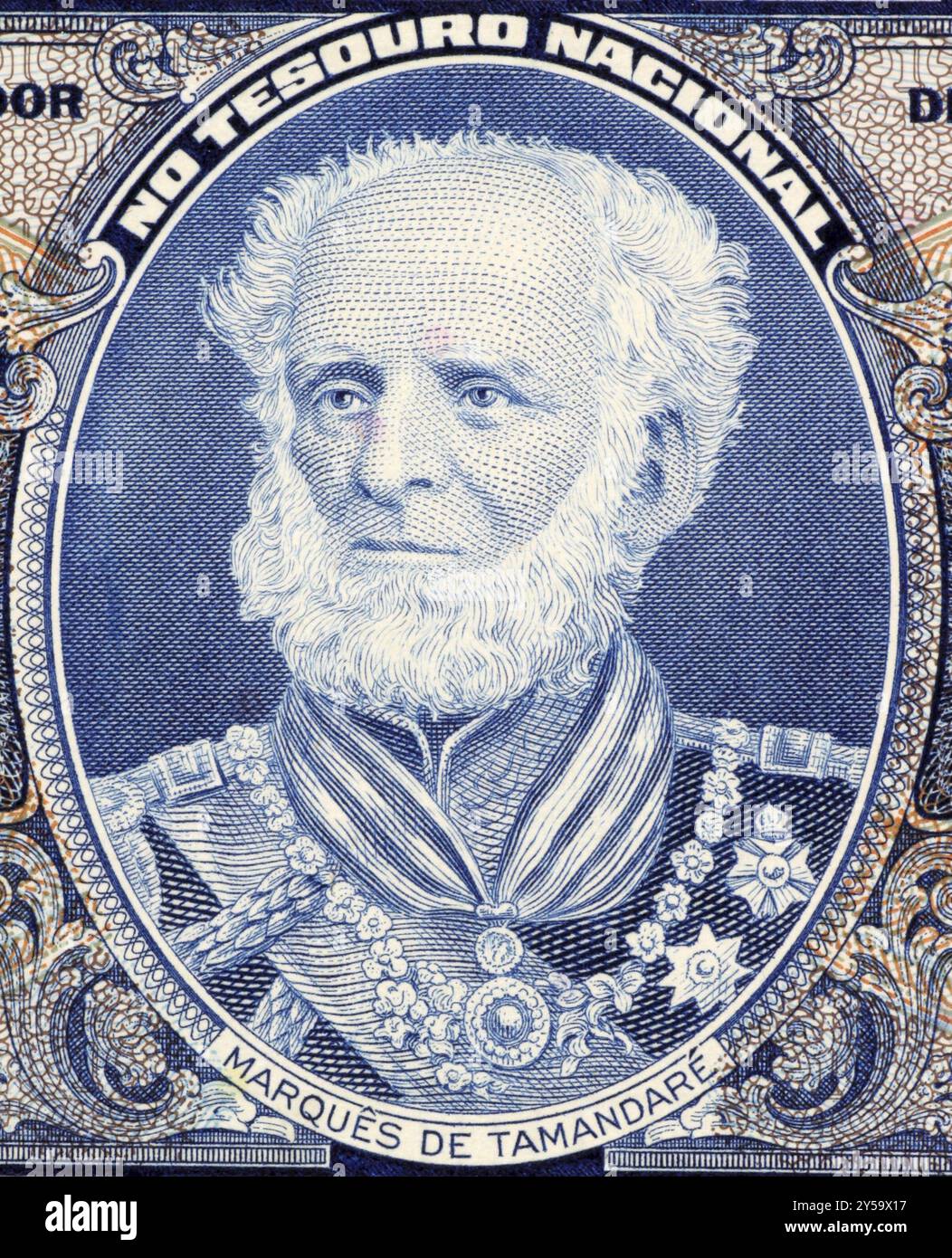 Marques de Tamandare on 1 Cruzerio 1958 Banknote from Brazil. Admiral ...