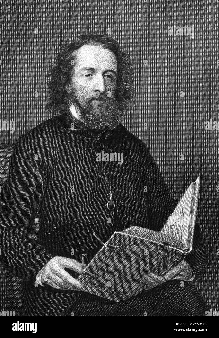 Alfred Lord Tennyson (1809-1892) on engraving from 1872. Poet Laureate ...